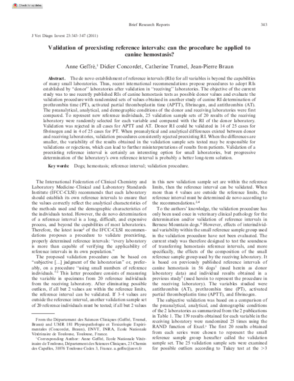 (PDF) Validation of Preexisting Reference Intervals: Can the Procedure be Applied to Canine ...