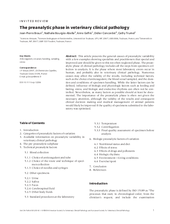 (PDF) The preanalytic phase in veterinary clinical pathology