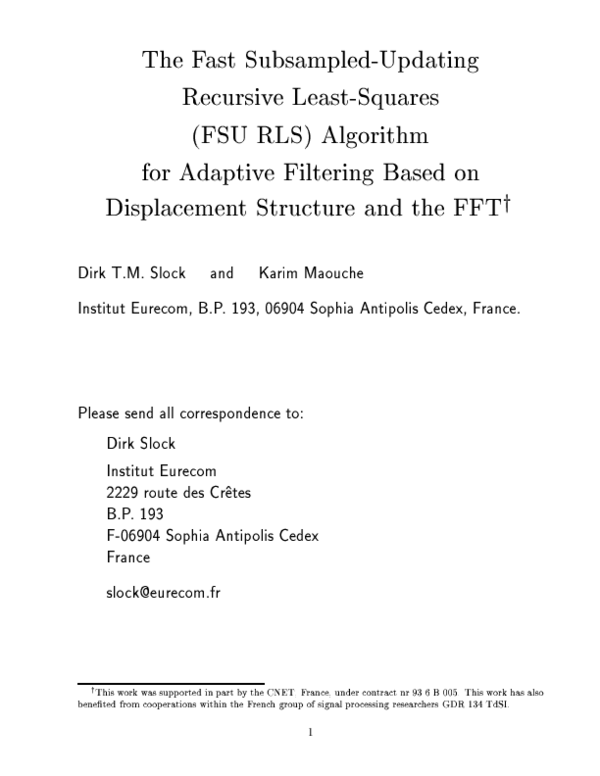Pdf The Fast Subsampled Updating Recursive Least Squares Fsu Rls Algorithm For Adaptive