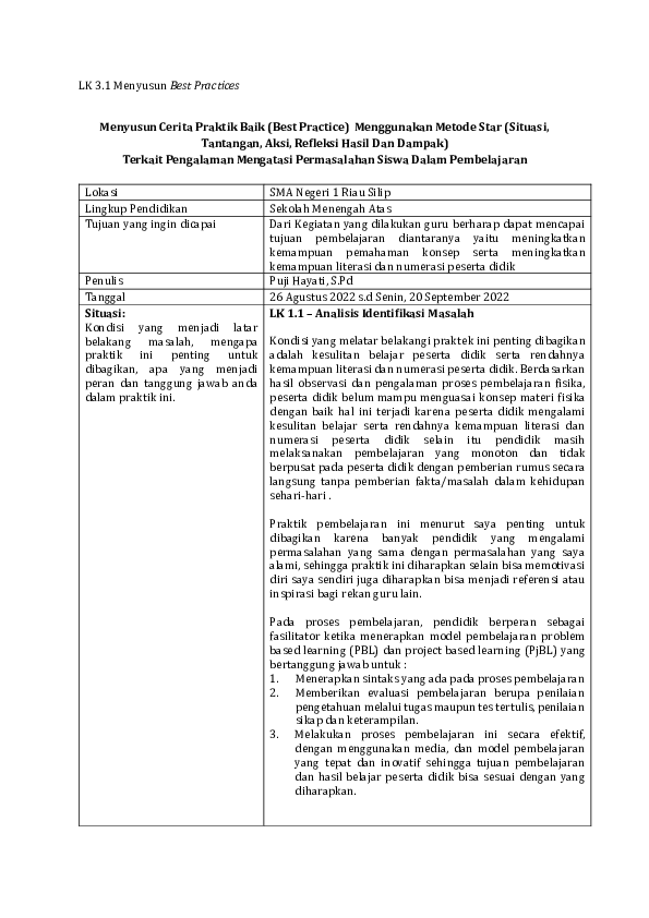 (PDF) LK 3.1 Best Practices Puji Hayati
