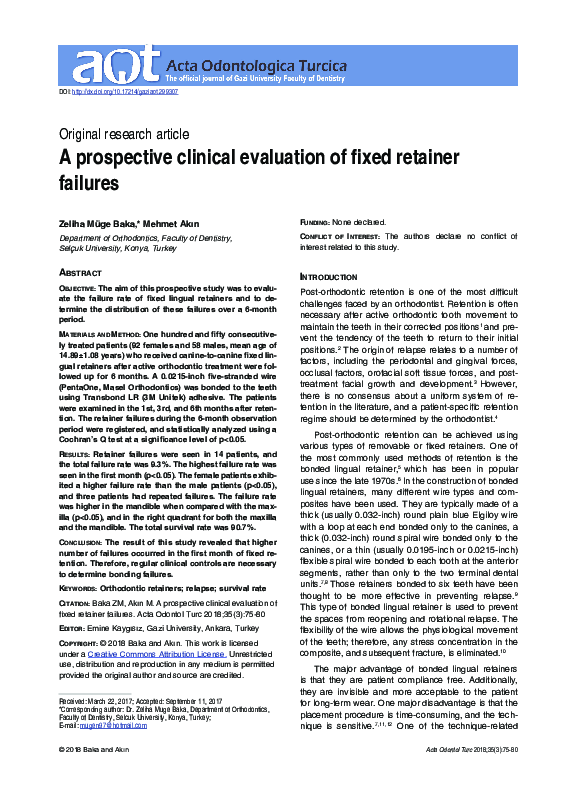 (PDF) A prospective clinical evaluation of fixed retainer failures