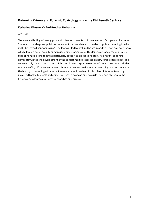 (PDF) Poisoning Crimes and Forensic Toxicology Since the 18th Century