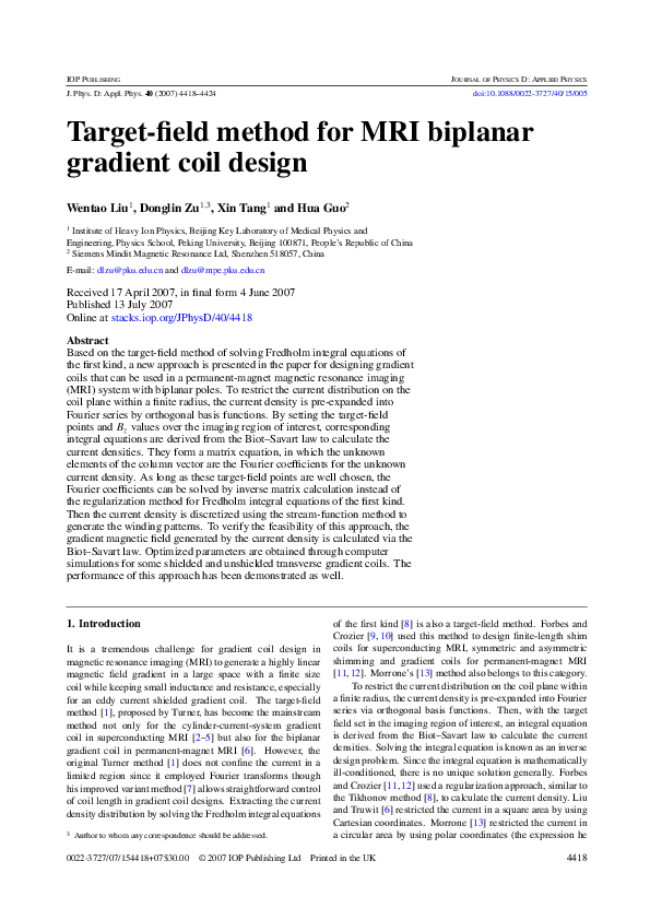 (PDF) Target-field method for MRI biplanar gradient coil design