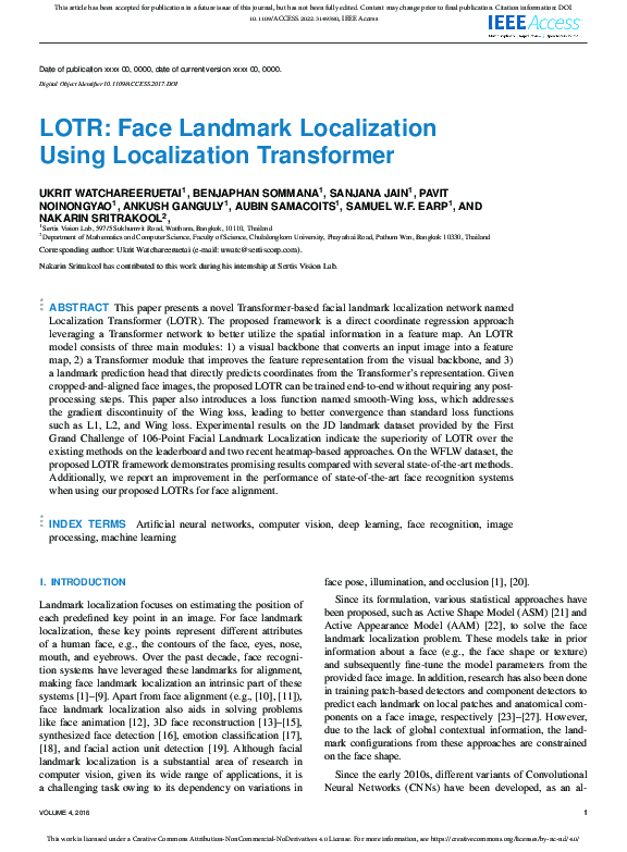 (PDF) LOTR: Face Landmark Localization Using Localization Transformer
