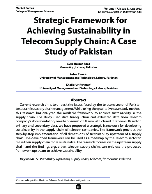 (PDF) Strategic Framework for Achieving Sustainability in Telecom ...
