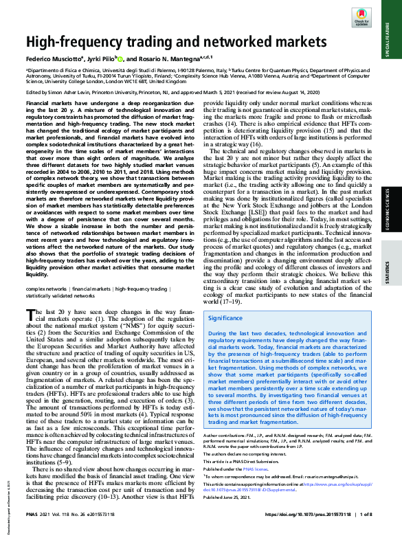 (PDF) High-frequency trading and networked markets