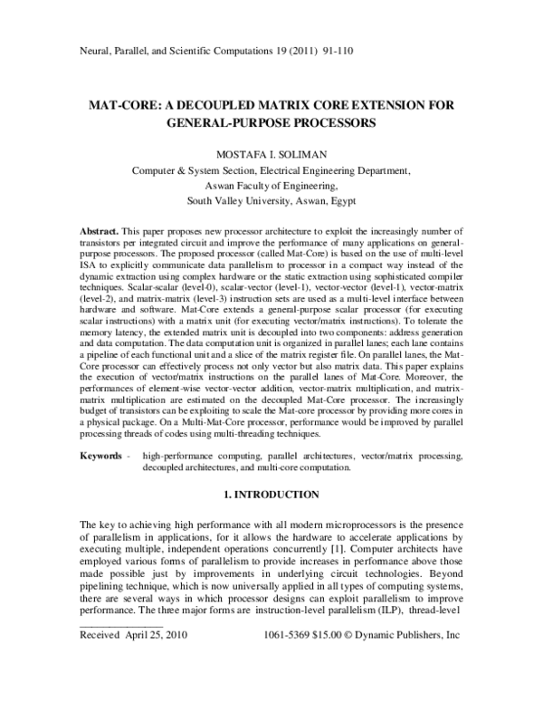 (PDF) Mat-core: A Decoupled Matrix Core Extension for General-purpose Processors