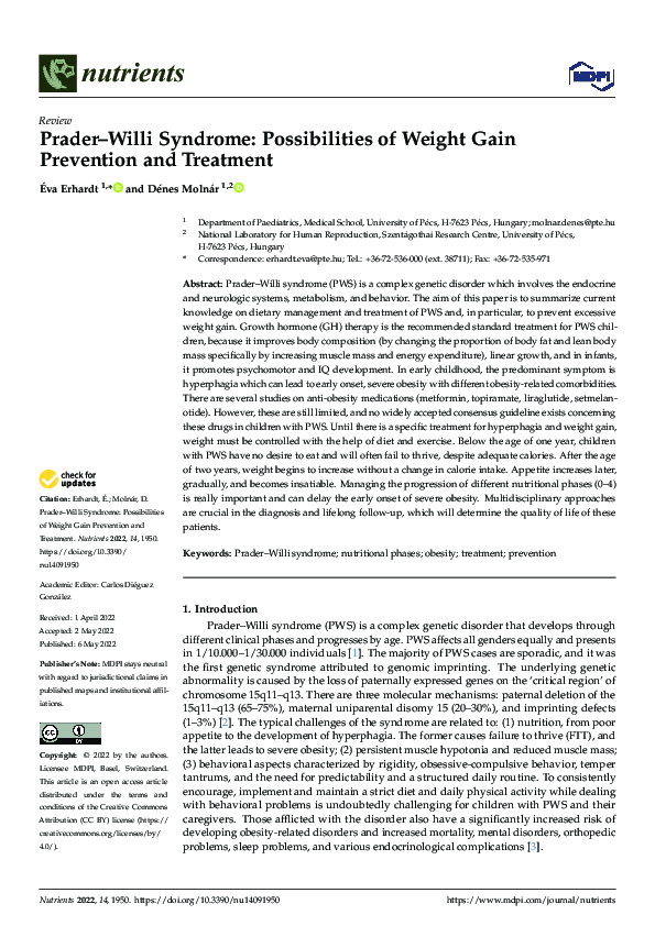 (PDF) Prader–Willi Syndrome: Possibilities of Weight Gain Prevention ...