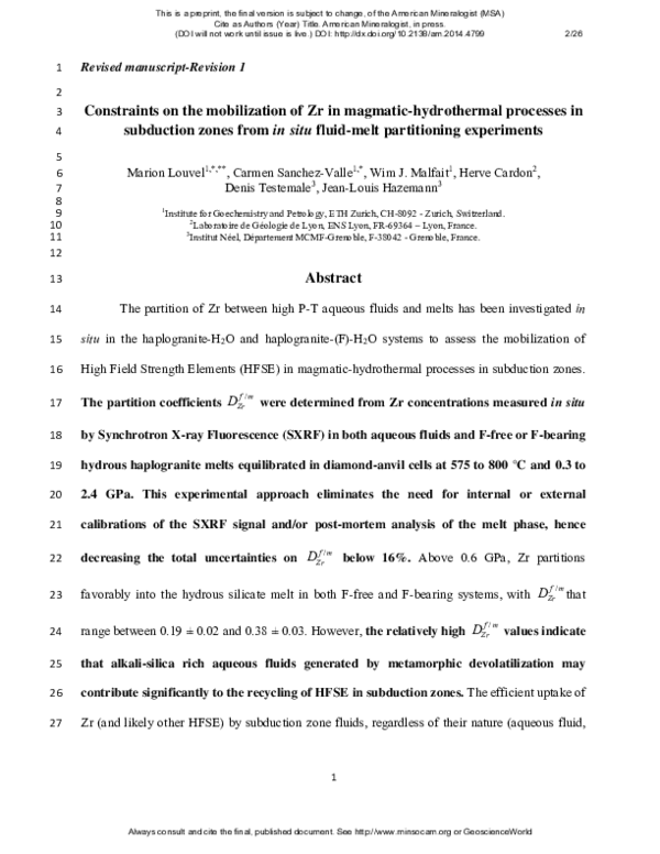 (PDF) Constraints on the mobilization of Zr in magmatic-hydrothermal processes in subduction ...