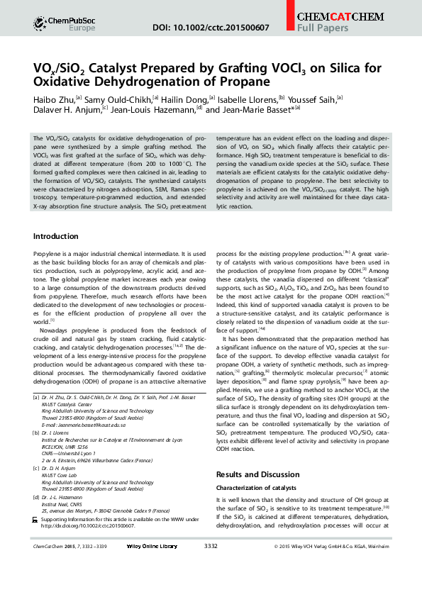 (PDF) VO x /SiO 2 Catalyst Prepared by Grafting VOCl 3 on Silica for ...
