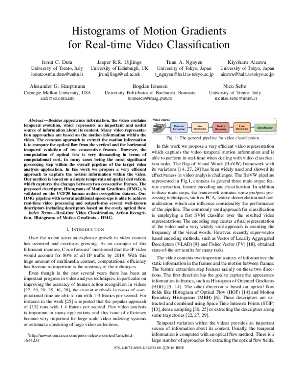 (PDF) Histograms of Motion Gradients for real-time video classification