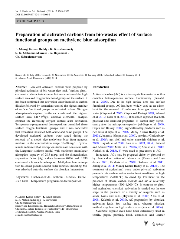 (PDF) Preparation of activated carbons from bio-waste: effect of surface functional groups on ...
