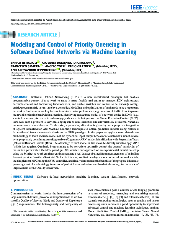 (PDF) Modeling and Control of Priority Queueing in Software Defined Networks via Machine Learning