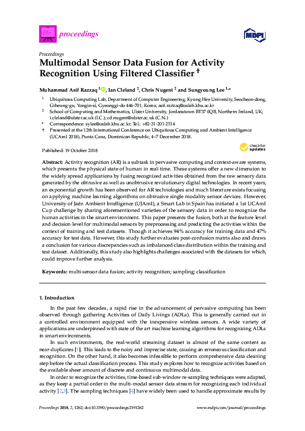 Pdf Multimodal Sensor Data Fusion For Activity Recognition Using Filtered Classifier