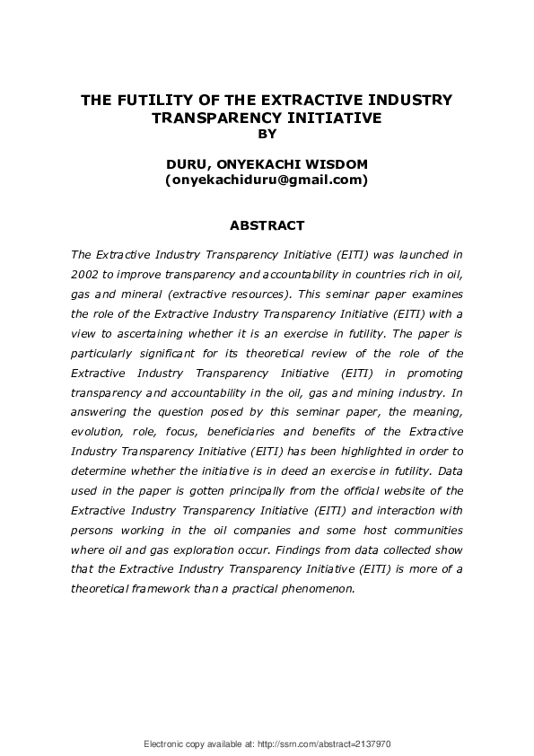 (PDF) The Futility of the Extractive Industry Transparency Initiative