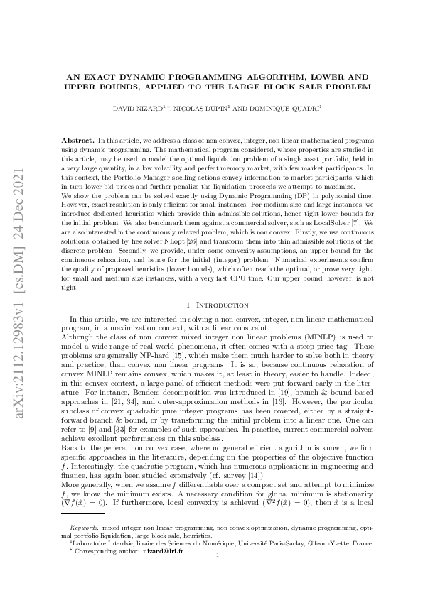 Pdf An Exact Dynamic Programming Algorithm Lower And Upper Bounds