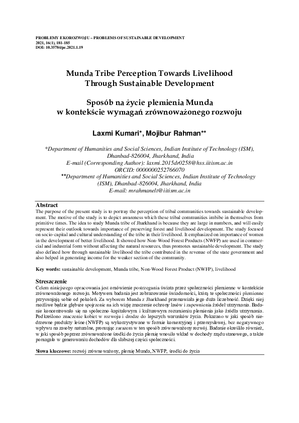 (PDF) Munda Tribe Perception Towards Livelihood Through Sustainable ...