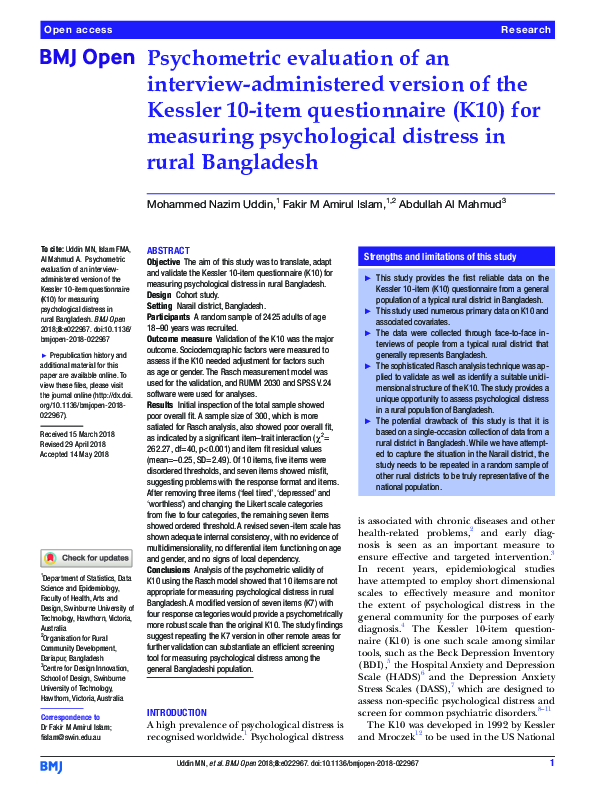 (PDF) Psychometric evaluation of an interview-administered version of ...