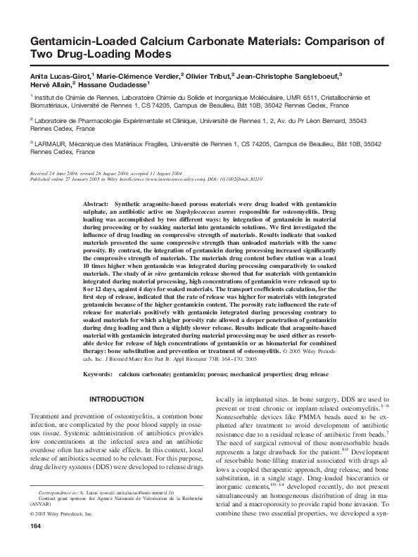 (PDF) Gentamicin-loaded calcium carbonate materials: Comparison of two ...