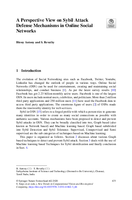 (PDF) A Perspective View on Sybil Attack Defense Mechanisms in Online Social Networks