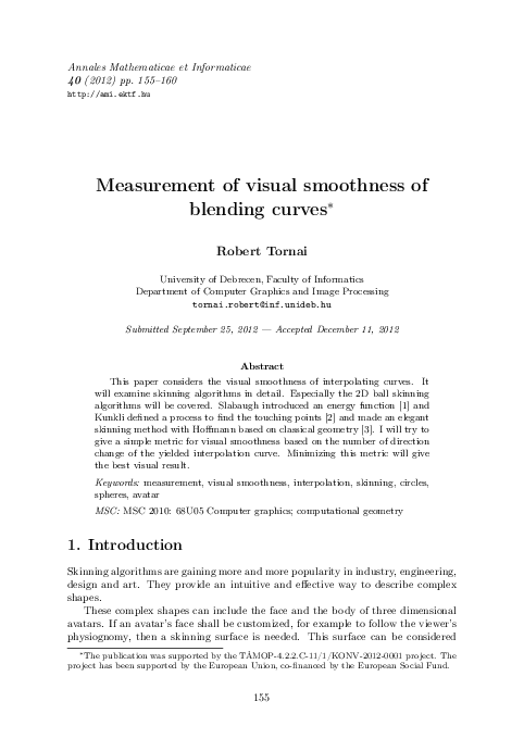 (PDF) Measurement of visual smoothness of blending curves