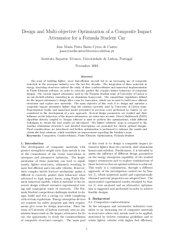 Pdf Design And Multi Objective Optimization Of A Composite Impact
