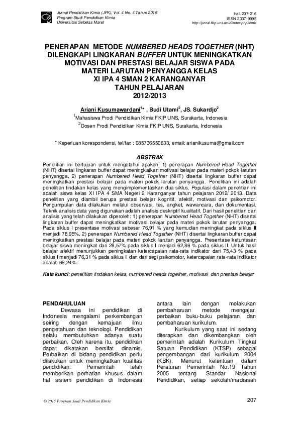 (PDF) Penerapan Metode Numbered Heads Together (NHT) Dilengkapi Lingkaran Buffer Untuk ...