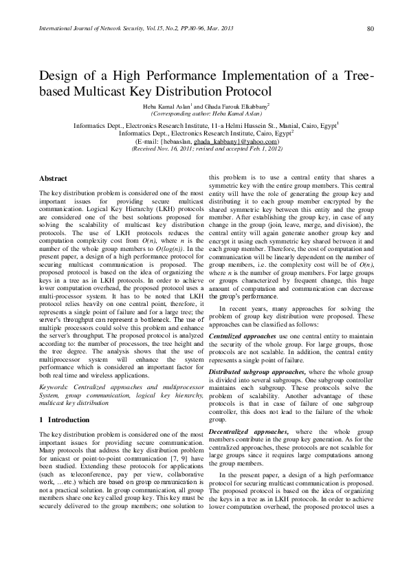 Pdf Design Of A High Performance Implementation Of A Tree Based Multicast Key Distribution