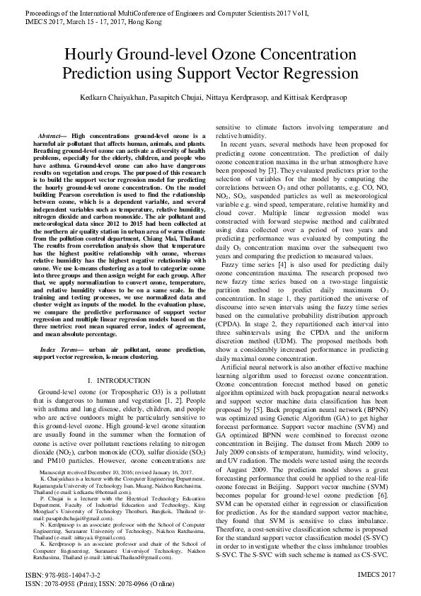 Pdf Hourly Ground Level Ozone Concentration Prediction Using Support Vector Regression