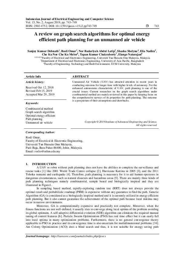 Pdf A Review On Graph Search Algorithms For Optimal Energy Efficient Path Planning For An