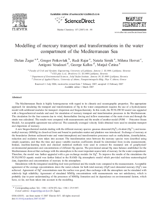 Pdf Modelling Of Mercury Transport And Transformations In The Water