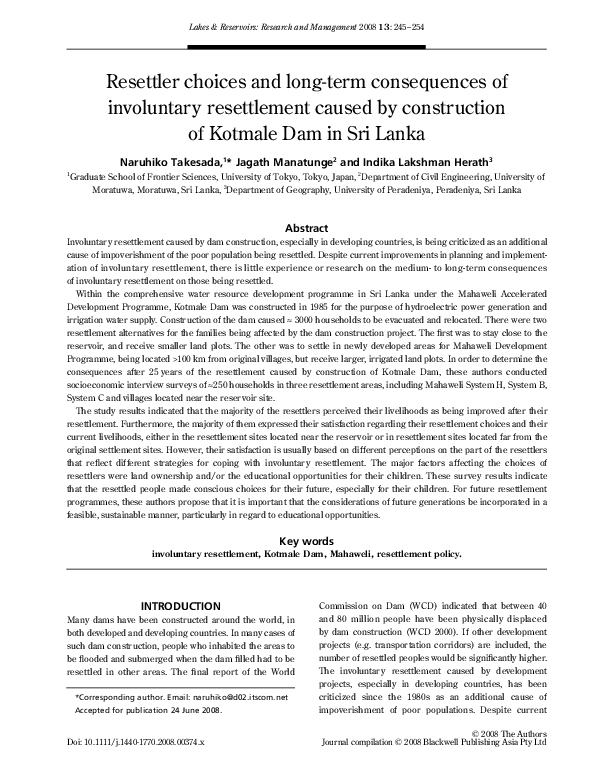 (PDF) Resettler choices and long-term consequences of involuntary ...