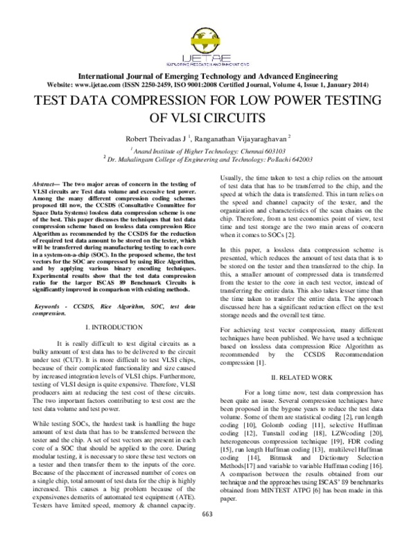 (PDF) Test Data Compression for Low Power Testing of Vlsi Circuits