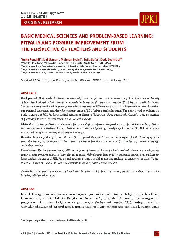(PDF) Basic Medical Sciences and Problem-Based Learning: Pitfalls and Possible Improvement from ...