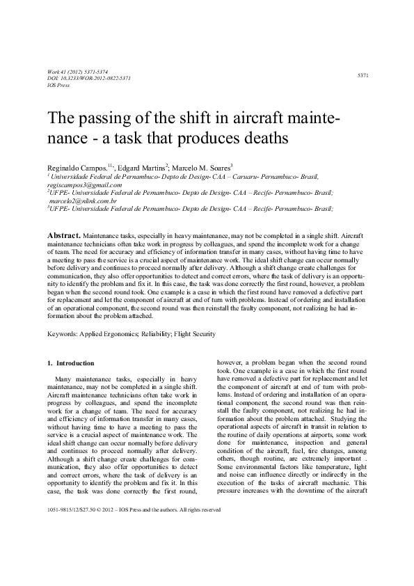 (PDF) The passing of the shift in aircraft maintenance - a task that ...