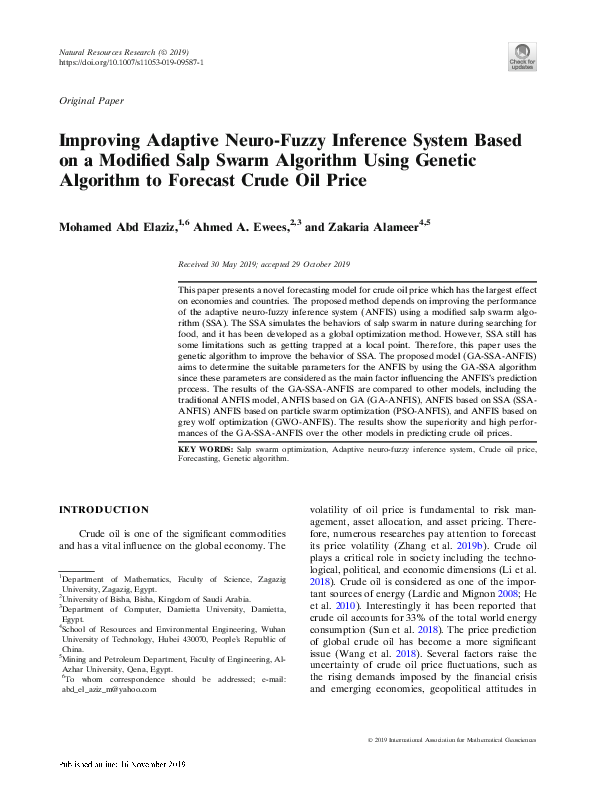 Pdf Improving Adaptive Neuro Fuzzy Inference System Based On A Modified Salp Swarm Algorithm