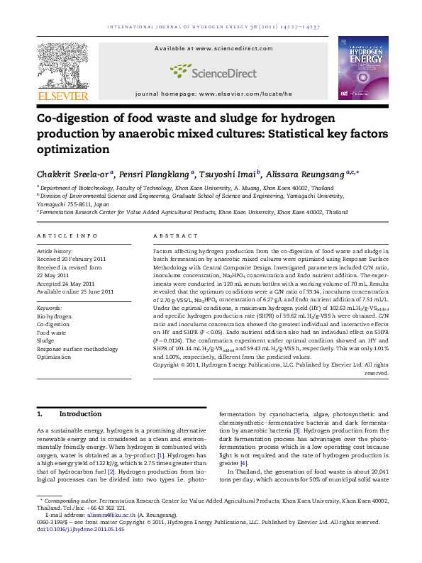 (PDF) Co-digestion of food waste and sludge for hydrogen production by ...