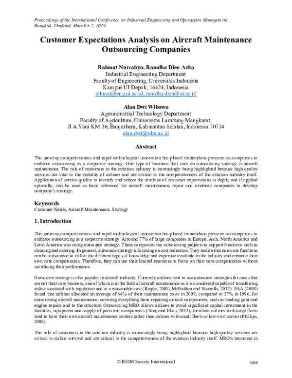 (PDF) Customer expectations analysis on aircraft maintenance ...