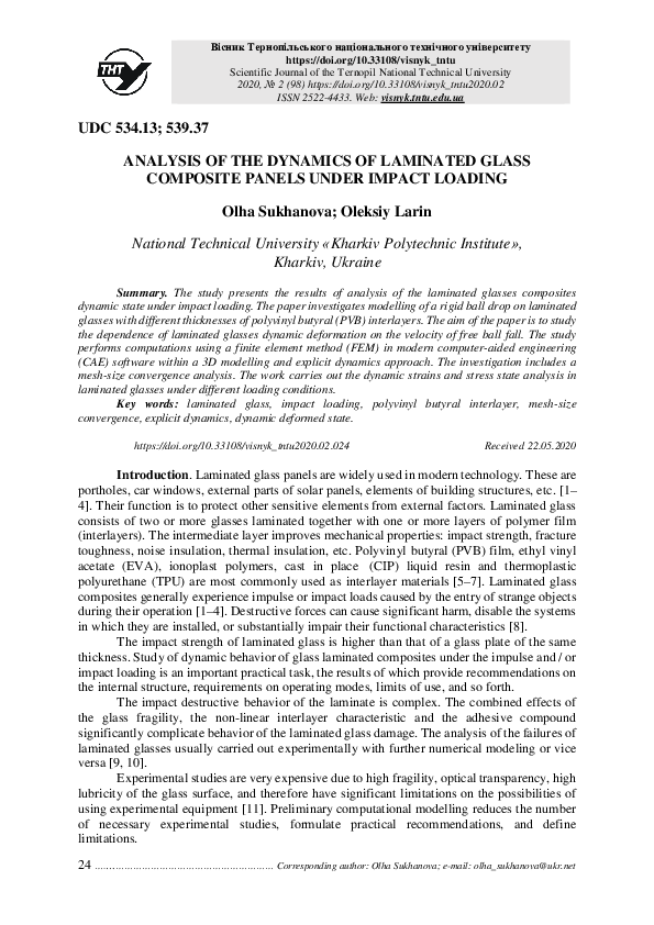 (PDF) Analysis of the dynamics of laminated glass composite panels under impact loading