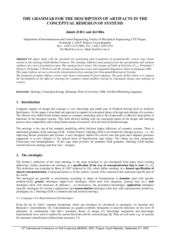 (PDF) The Grammar for the Description of Artifacts in the Conceptual ...