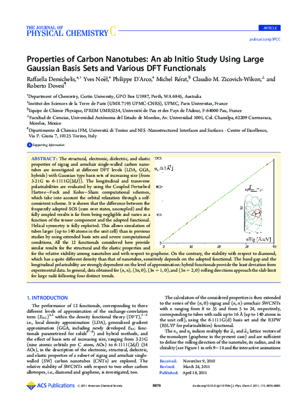 (PDF) Properties of Carbon Nanotubes: An ab Initio Study Using Large Gaussian Basis Sets and ...