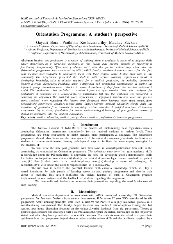 (PDF) Orientation Programme : A student's perspective