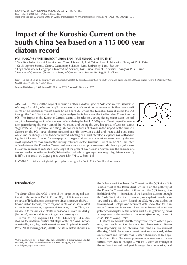 (PDF) Impact of the Kuroshio Current on the South China Sea based on a ...