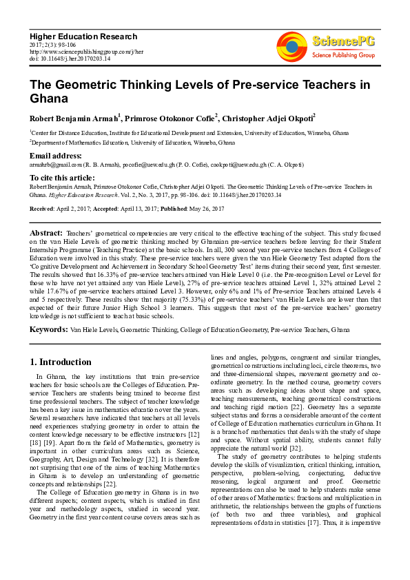 (PDF) The Geometric Thinking Levels of Pre-service Teachers in Ghana