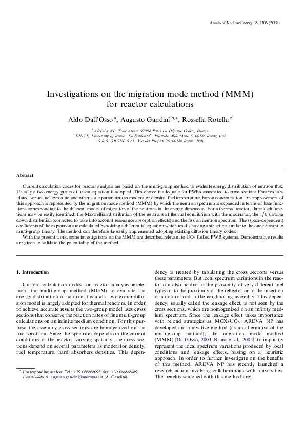 Pdf Investigations On The Migration Mode Method Mmm For Reactor Calculations