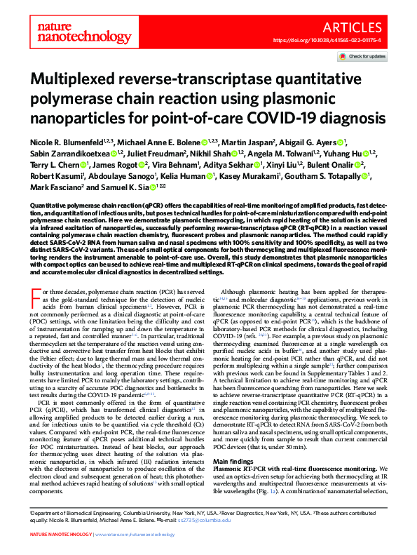 (PDF) Multiplexed reverse-transcriptase quantitative polymerase chain reaction using plasmonic ...