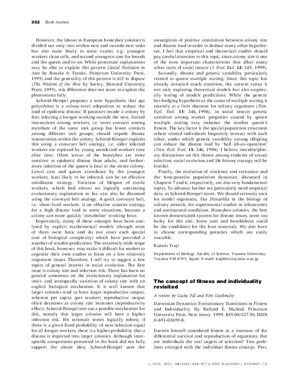 (PDF) The concept of fitness and individuality revisited. Darwinian ...