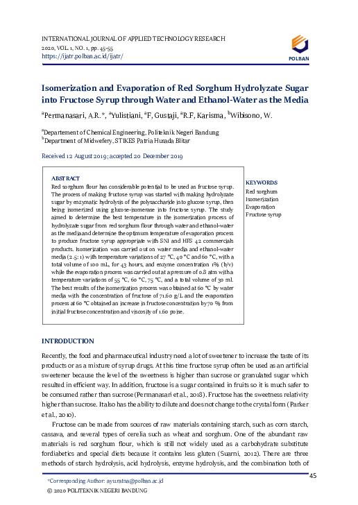 (PDF) Isomerization and Evaporation of Red Sorghum Hydrolyzate Sugar ...