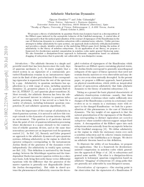 (PDF) Adiabatic Markovian Dynamics