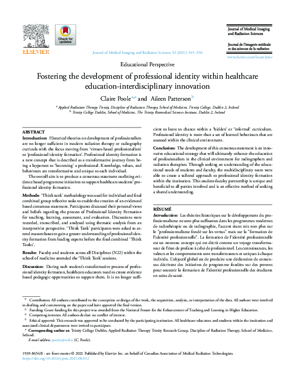 (PDF) Fostering the development of professional identity within ...